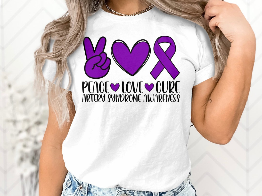 Artery Syndrome Awareness Svg Png, Peace Love Cure Svg, Purple Ribbon ...