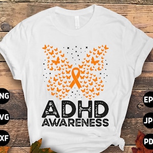 ADHD Awareness Svg Png, ADHD Awareness Butterfly Svg, Orange Ribbon Svg ...