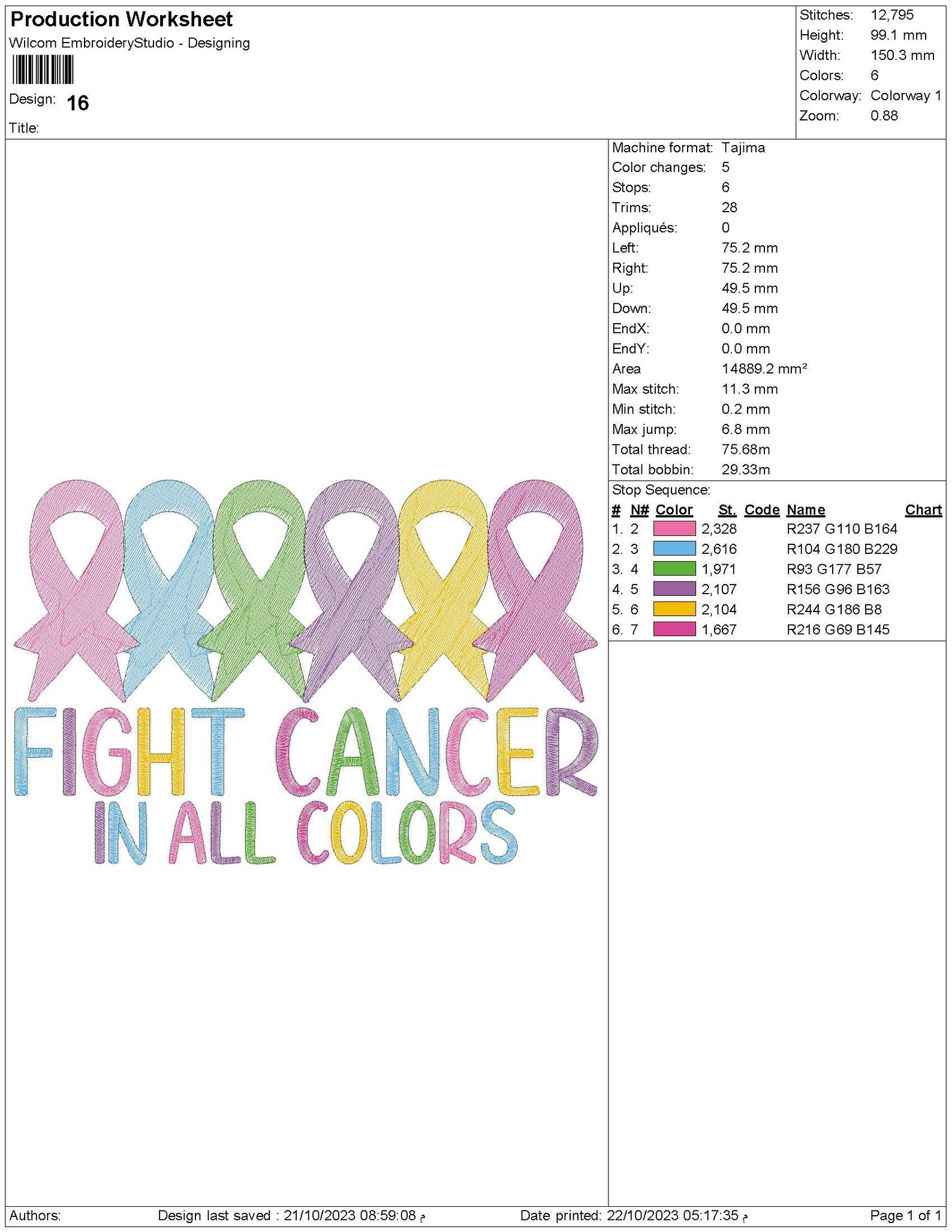 Fight Cancer in All Colors Embroidery, Cancer Awareness Machine ...