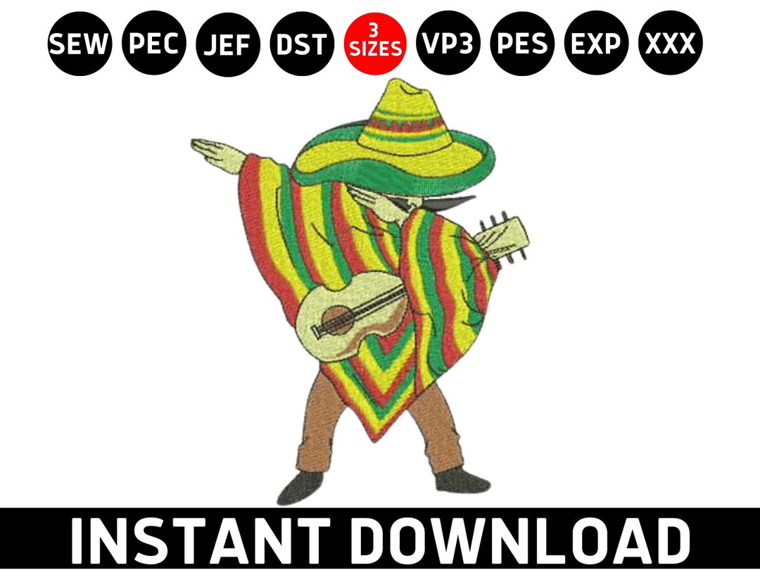 Cinco De Mayo Taco Embroidery, Dabbing Mexican Poncho Dst, Mexican ...