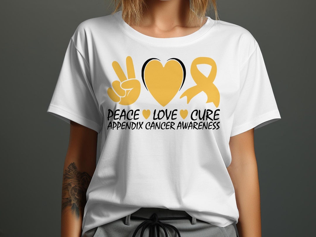 Appendix Cancer Awareness Svg Png, Peace Love Cure Svg, Amber Ribbon ...