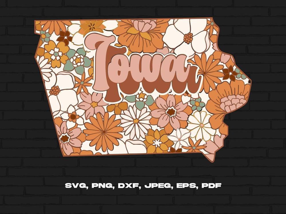 Iowa State Svg Png, Iowa Map Svg, Retro Iowa Flower Svg Cricut Cut File ...