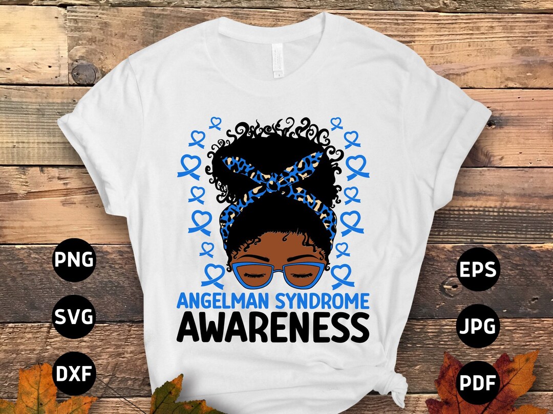 Angelman Syndrome Awareness Svg Png, Afro Messy Bun Angelman Syndrome Awareness Svg, Blue Ribbon ...
