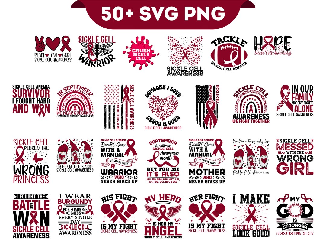 Sickle Cell Awareness Svg Png Bundle, Anemia Awareness Svg, Burgundy ...