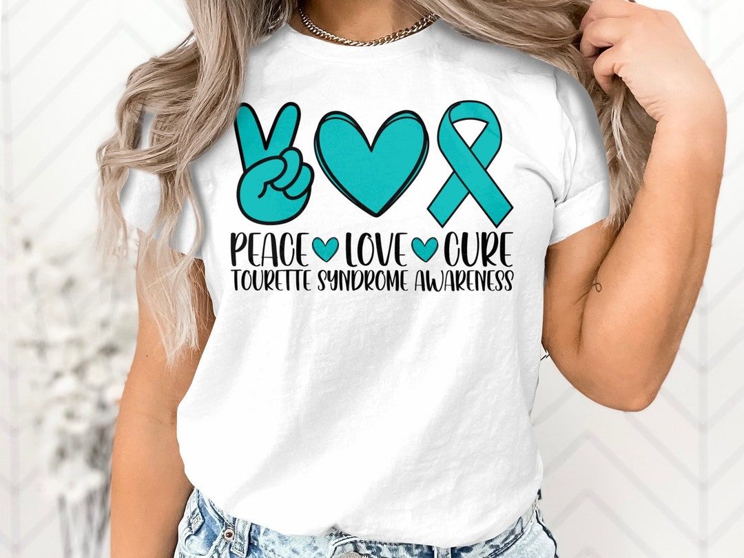 Tourette Syndrome Awareness Svg Png, Peace Love Cure Svg, Teal Ribbon ...