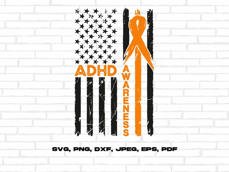 ADHD Awareness Svg Png, ADHD Awareness Flag Svg, Orange Ribbon Svg ...