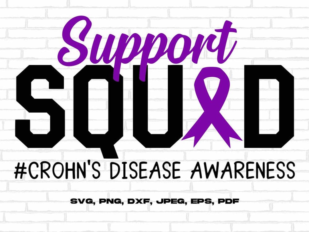 Crohn's Disease Awareness Svg Png, Support Squad Svg, Purple Ribbon Svg ...