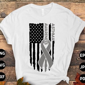 Asthma Awareness Svg Png, Flag Asthma Svg, Gray Ribbon Svg Cricut Cut ...