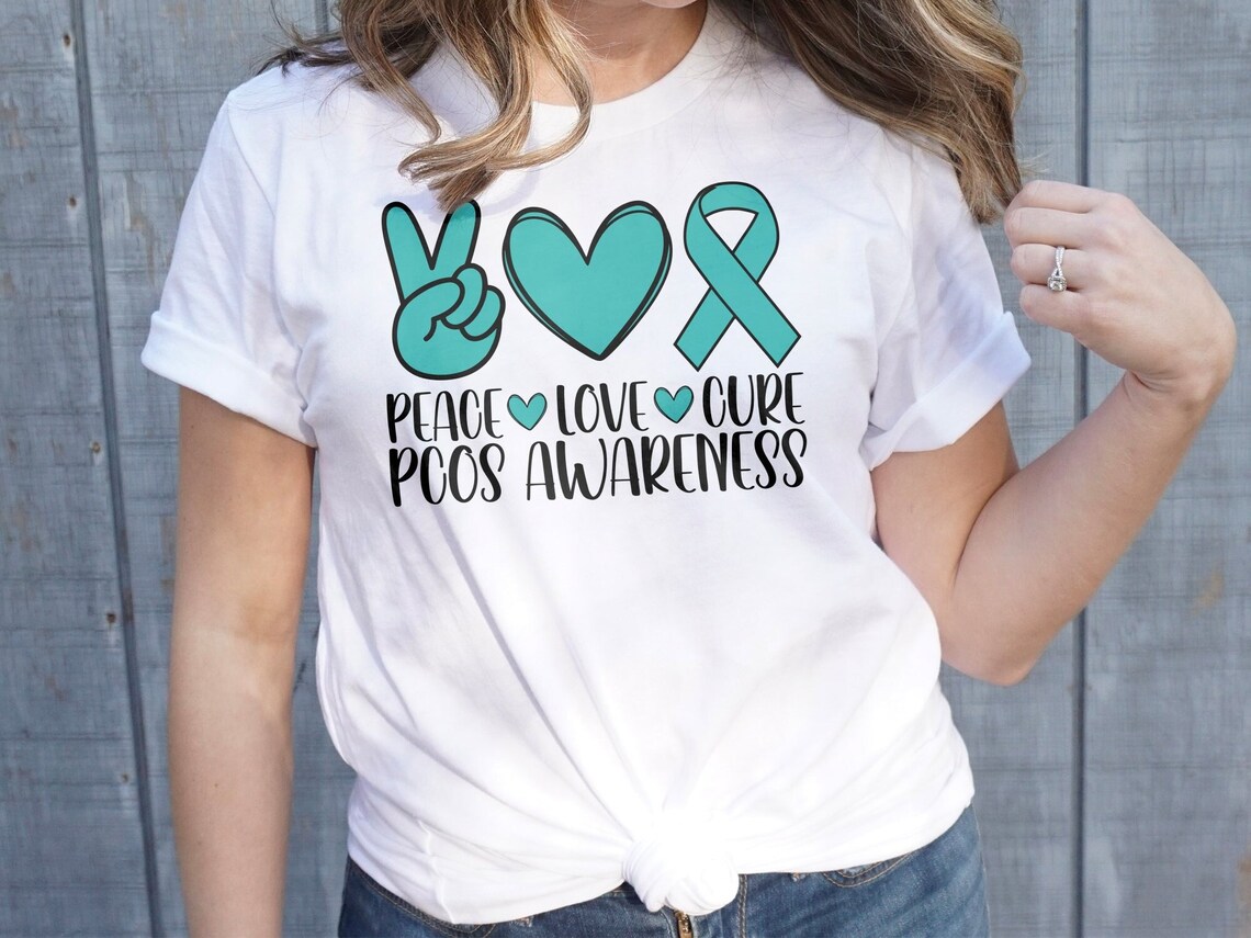 PCOS Awareness Svg Png, Peace Love Cure Svg, Ovary Syndrome Teal Ribbon ...