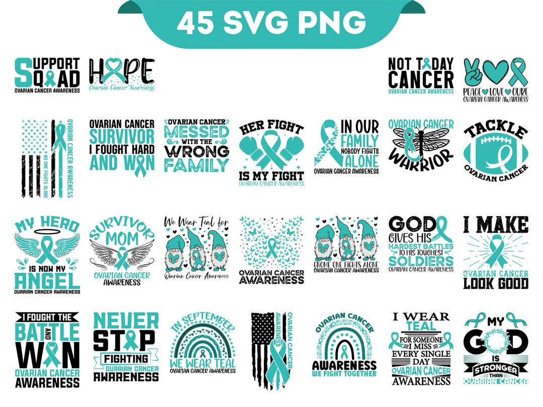 Ovarian Cancer Awareness Svg Png Bundle, Teal Ribbon Svg, Ovarian ...