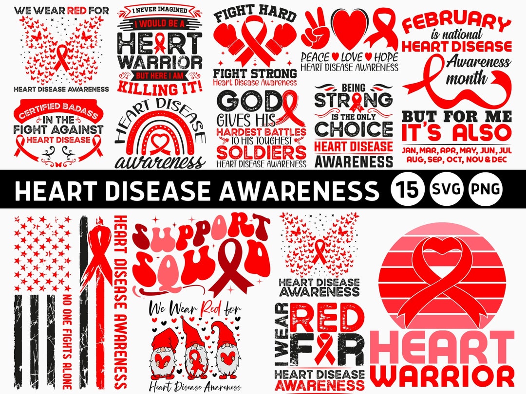 Heart Disease Awareness SVG PNG Bundle, Heart Health Awareness SVG ...