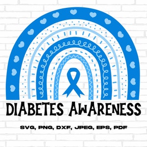 Diabetes Awareness Rainbow Svg Png, Blue Ribbon Svg, Type 1 Diabetes ...