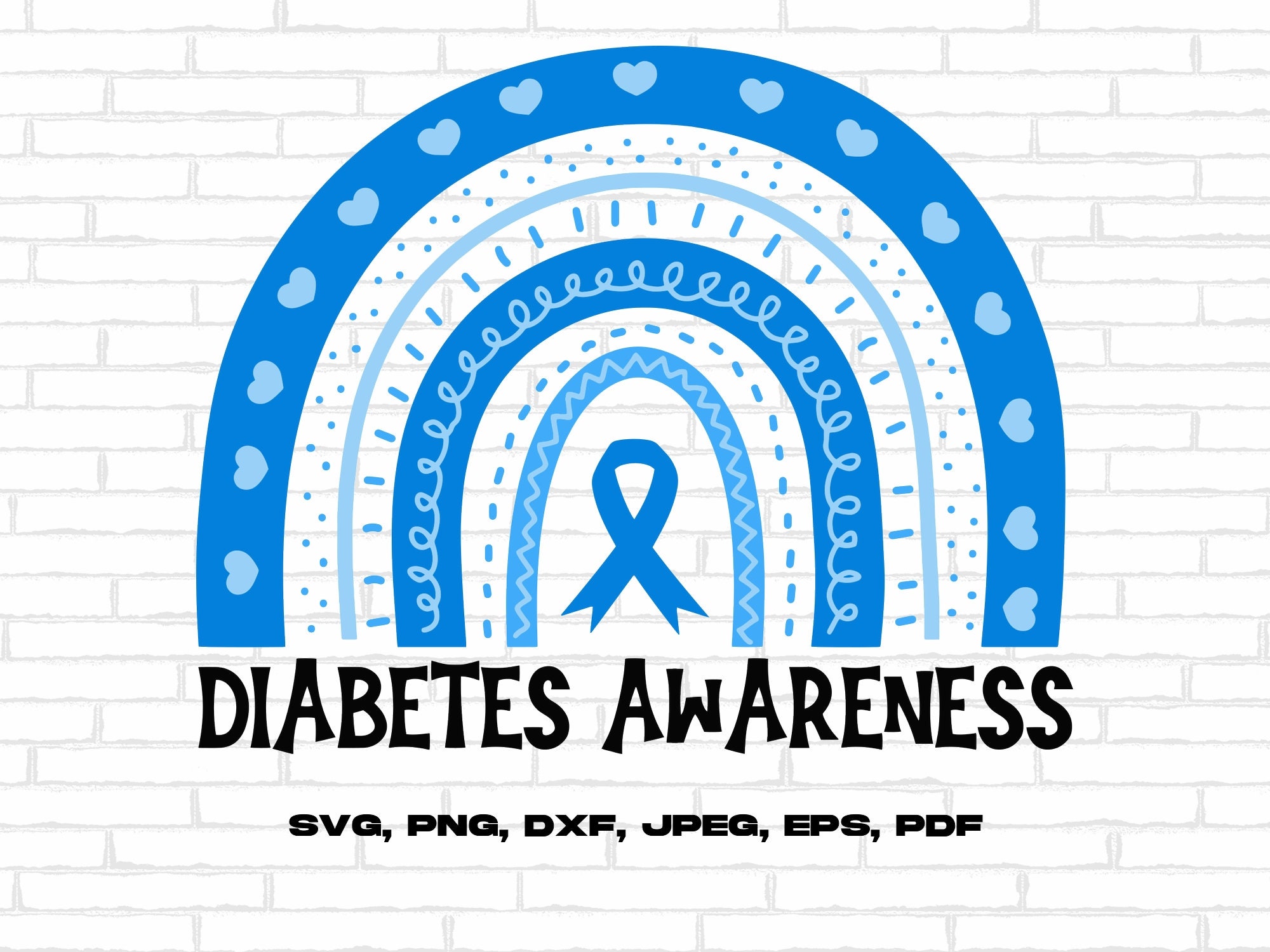 Diabetes Awareness Rainbow Svg Png, Blue Ribbon Svg, Type 1 Diabetes ...