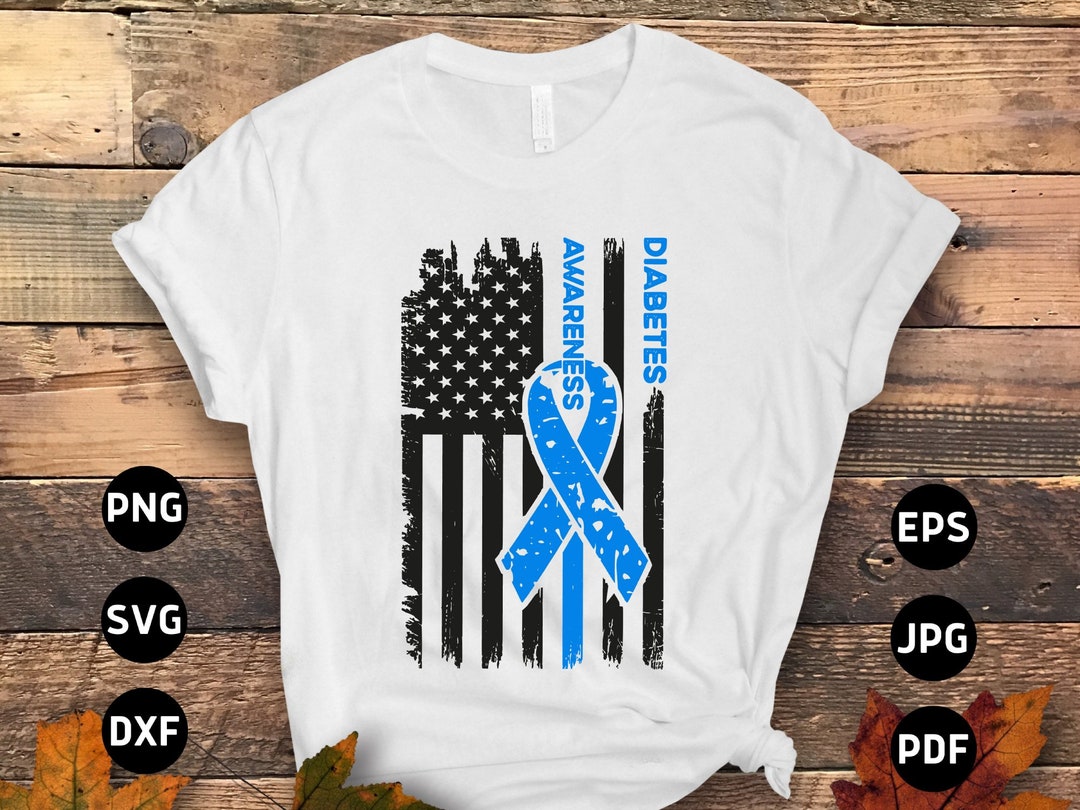 Flag Diabetes Awareness Svg Png, Blue Ribbon Svg, Type 1 Diabetes T1D ...