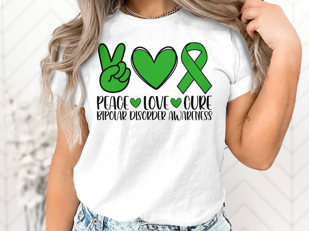 Bipolar Disorder Awareness Svg Png, Peace Love Cure Svg, Green Ribbon ...