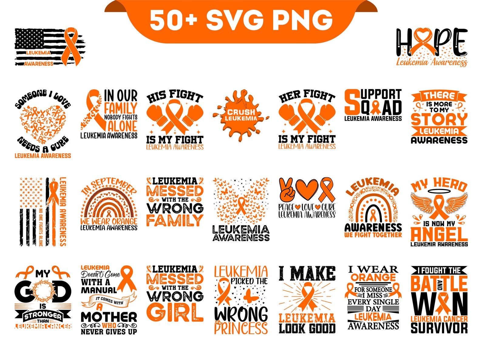 Leukemia Awareness Svg Png Bundle, Orange Ribbon Svg, Leukemia Cancer ...