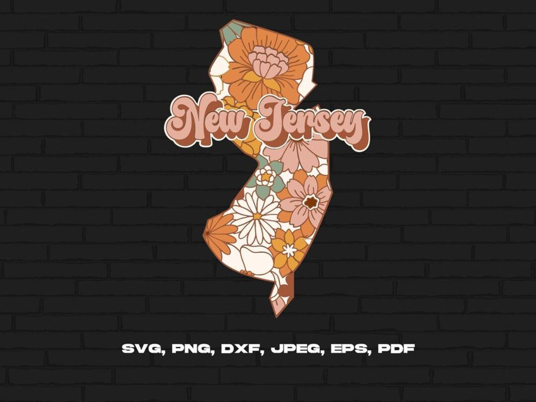 New Jersey State Svg Png, New Jersey Map Svg, Retro New Jersey Flower ...