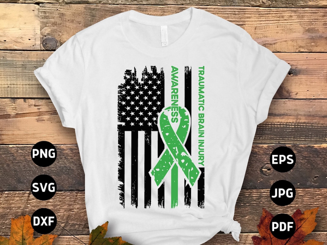 Traumatic Brain Injury Awareness Flag Svg Png, Green Ribbon Svg, TBI ...