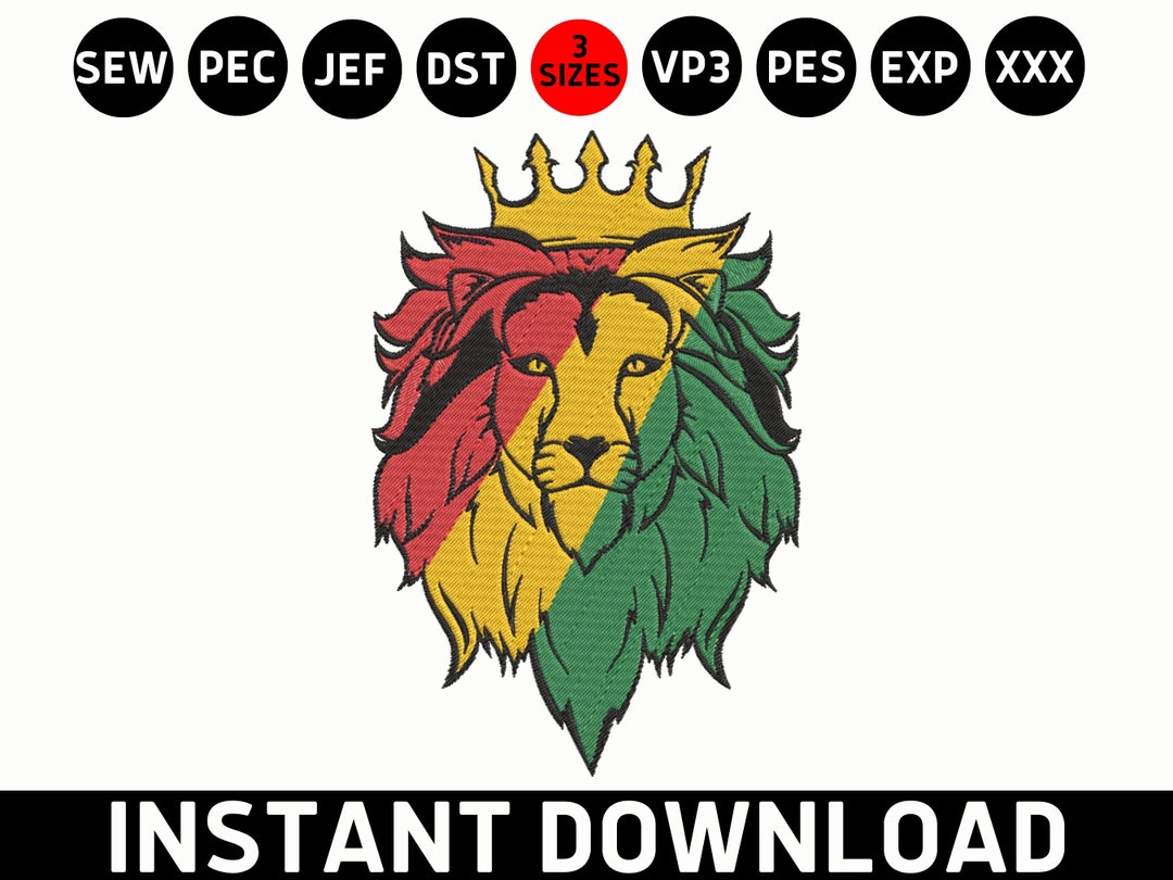 Afro Lion King Embroidery, Afro Black Lion Crown Embroidery, African American DST, Black History ...