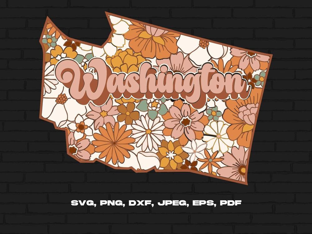 Washington State Svg Png Washington Map Svg Retro Washington - Etsy