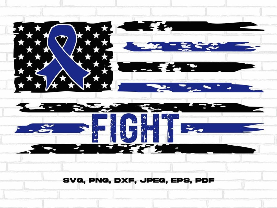 Colon Cancer Awareness Svg Png, Colon Cancer Flag Svg, Blue Ribbon Svg ...