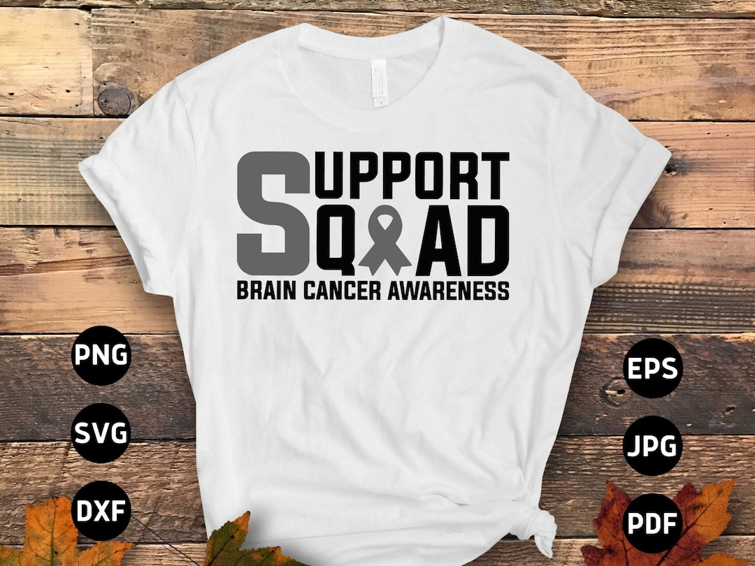 Brain Tumor Awareness Svg Png, Support Squad Svg, Grey Ribbon Brain ...