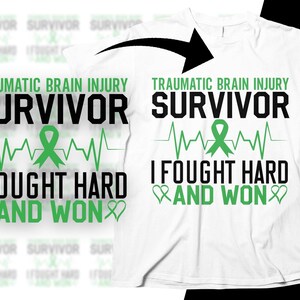 Brain Injury Svg Png, Survivor I Fought Hard and Won Svg, Green Ribbon ...