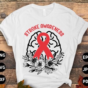 Stroke Awareness Svg Png, Stroke Awareness Brain Svg, Red Ribbon Svg ...