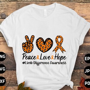 Limb Loss Awareness Svg Png, Leopard Peace Love Hope Svg, Orange Ribbon ...