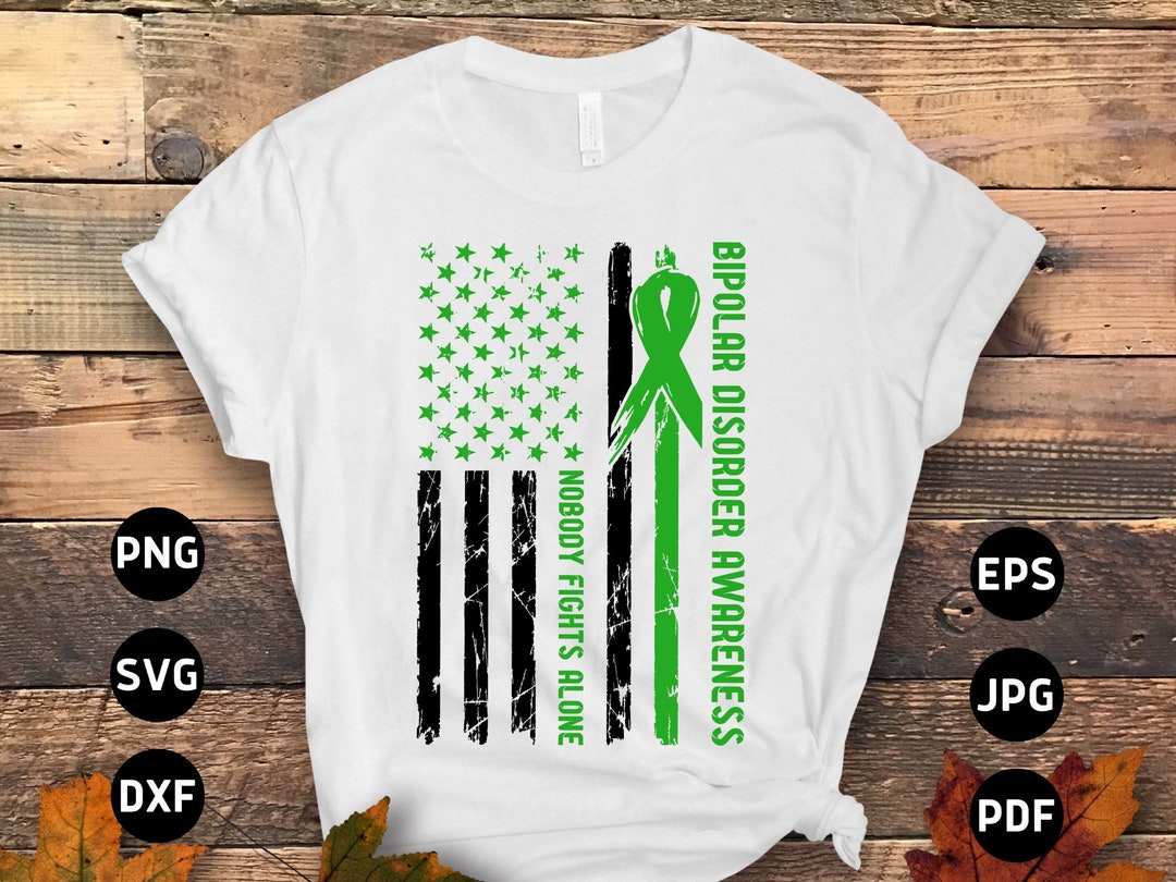 Bipolar Disorder Awareness Svg Png, Flag Nobody Fights Alone Svg, Green ...