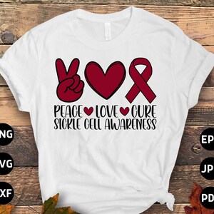 Sickle Cell Awareness Svg Png, Peace Love Cure Sickle Cell Svg, Anemia ...