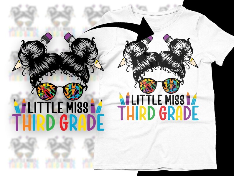 Little Miss 3rd Grade Girls Svg Png, 3rd Grade Girl Bun Back to School ...
