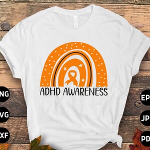 ADHD Awareness Svg Png, ADHD Awareness Rainbow Svg, Orange Ribbon Svg ...