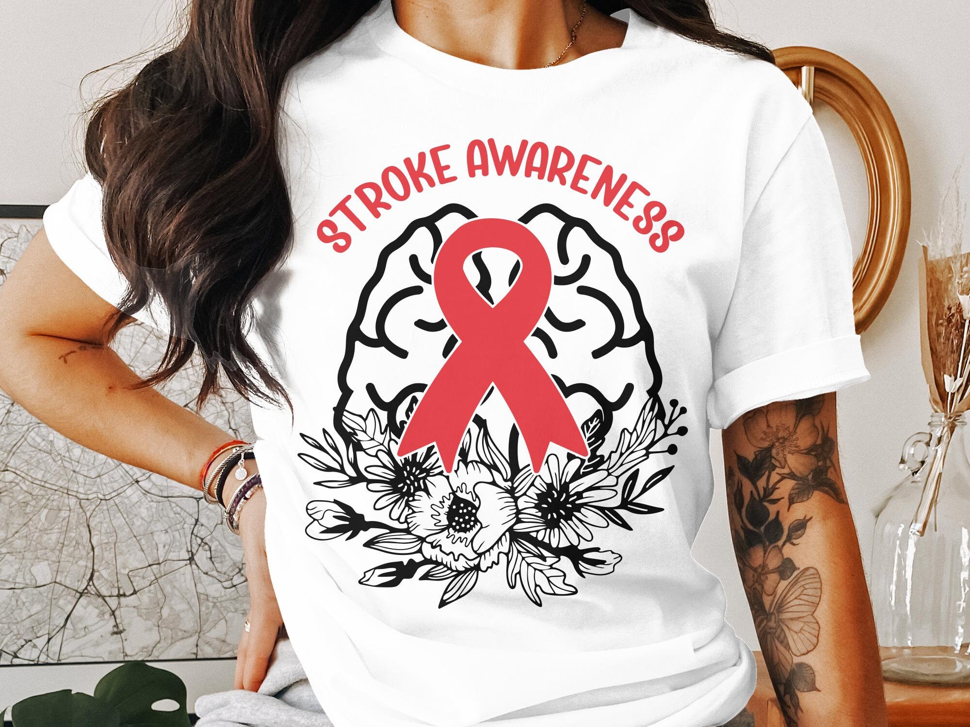 Stroke Awareness Svg Png, Stroke Awareness Brain Svg, Red Ribbon Svg ...