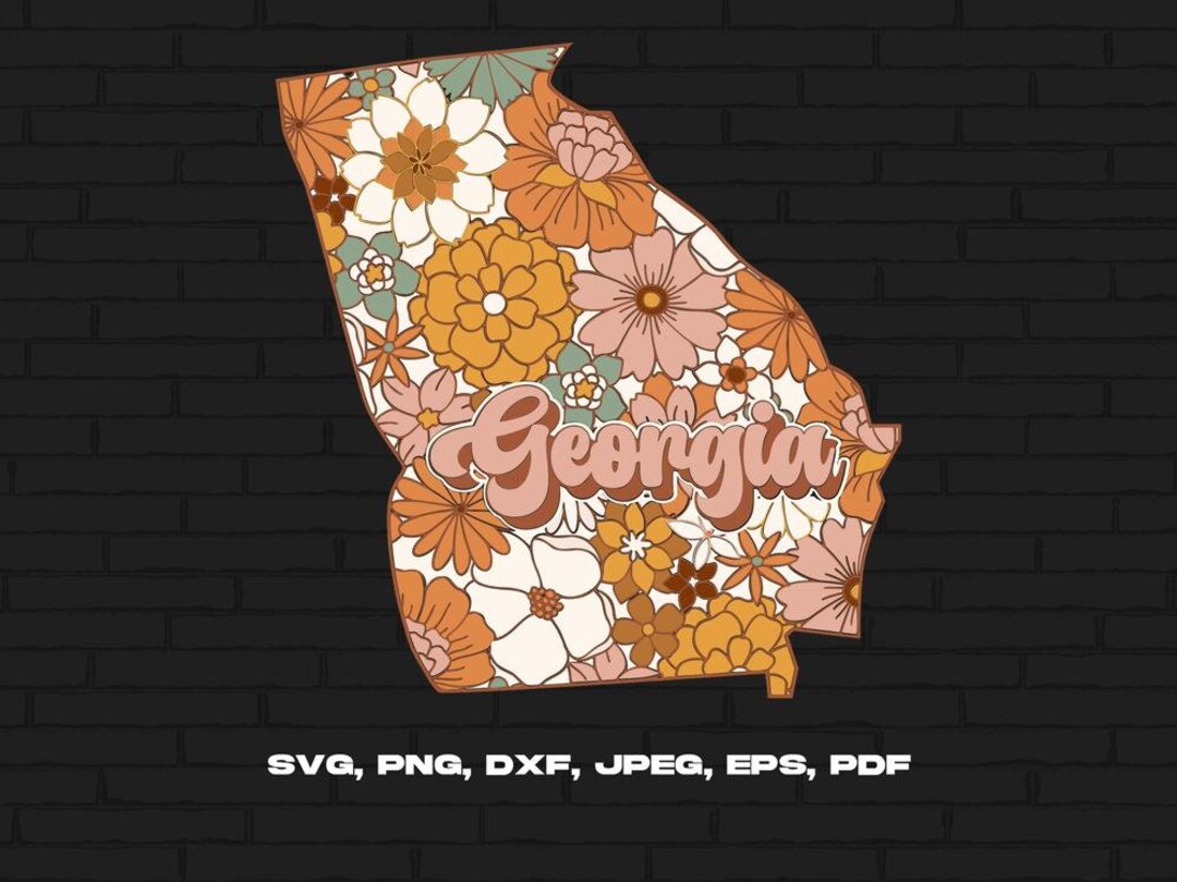 Georgia State Svg Png, Georgia Map Svg, Retro Georgia Flower Svg Cricut ...