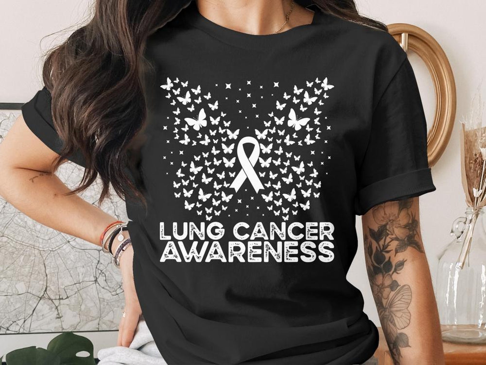 Lung Cancer Awareness Butterfly Svg Png, White Ribbon Svg, Lung Cancer ...