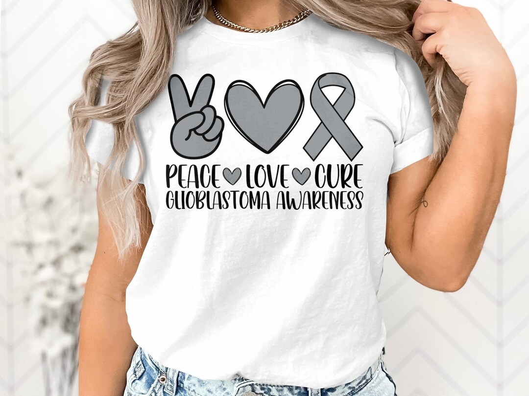 Glioblastoma Awareness Svg Png, Peace Love Cure Svg, Gray Ribbon Svg ...