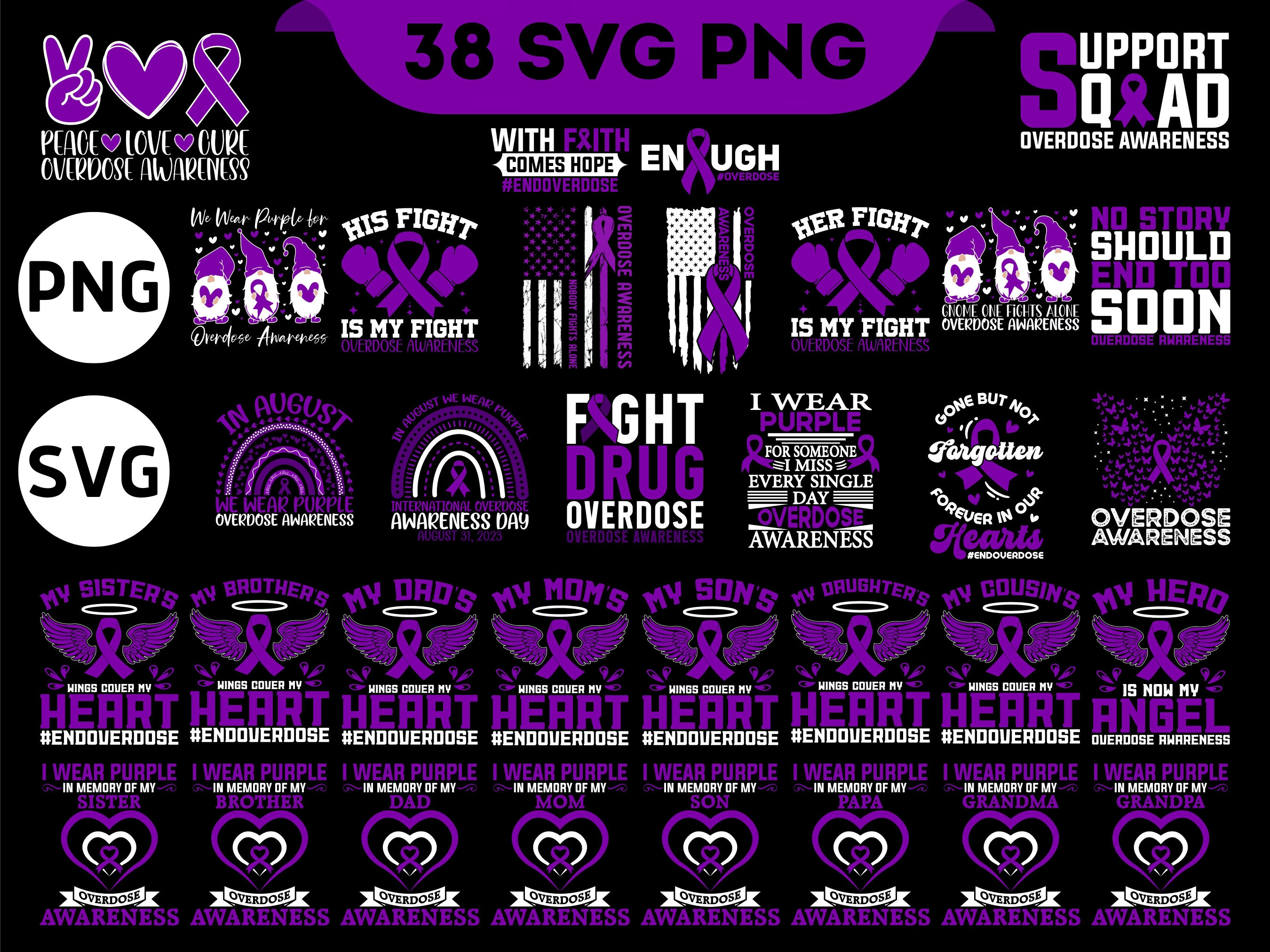 Overdose Awareness Svg Png Bundle, Addiction Recovery Awareness Svg ...