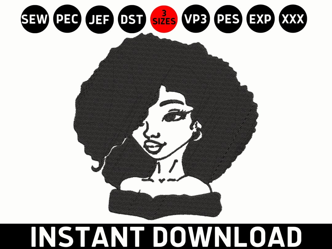 Afro Black Girl Embroidery, African American Women Head Applique DST ...