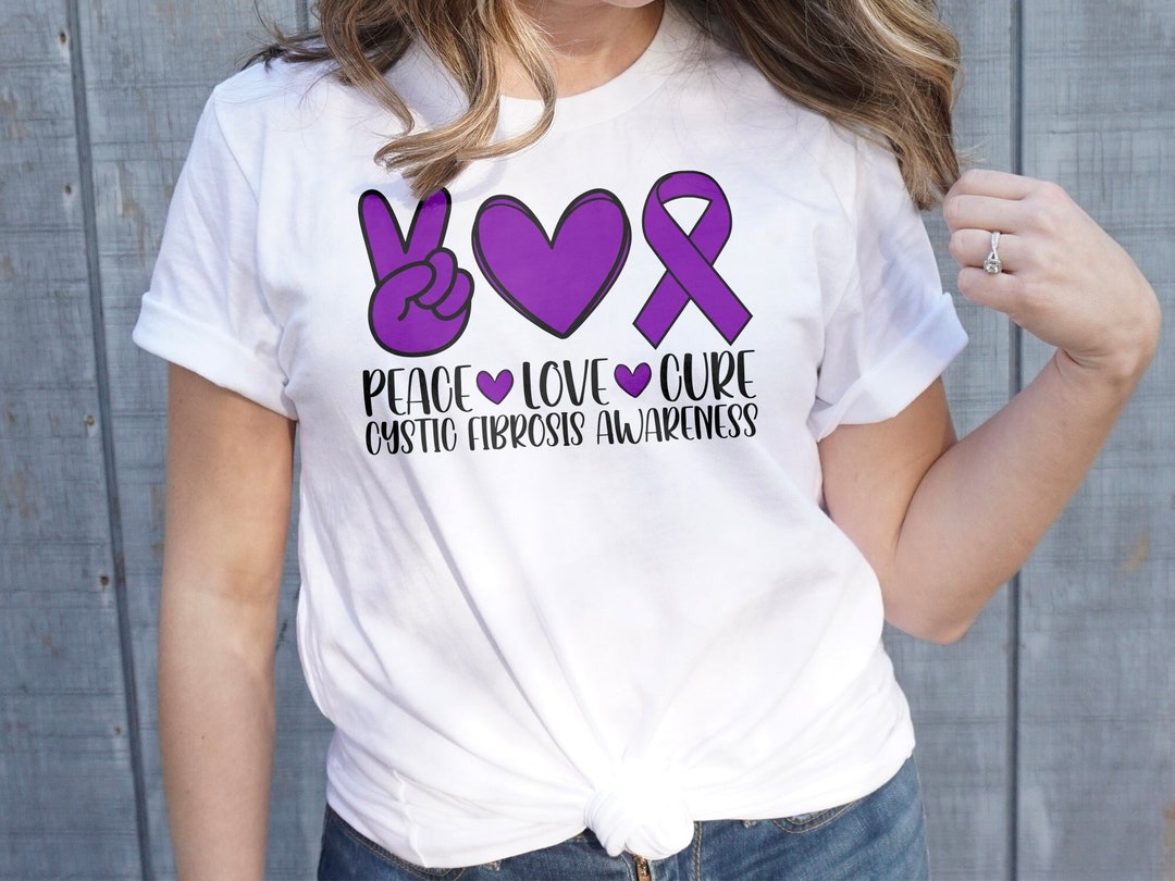 Cystic Fibrosis Awareness Svg Png, Peace Love Cure Svg, Purple Ribbon ...