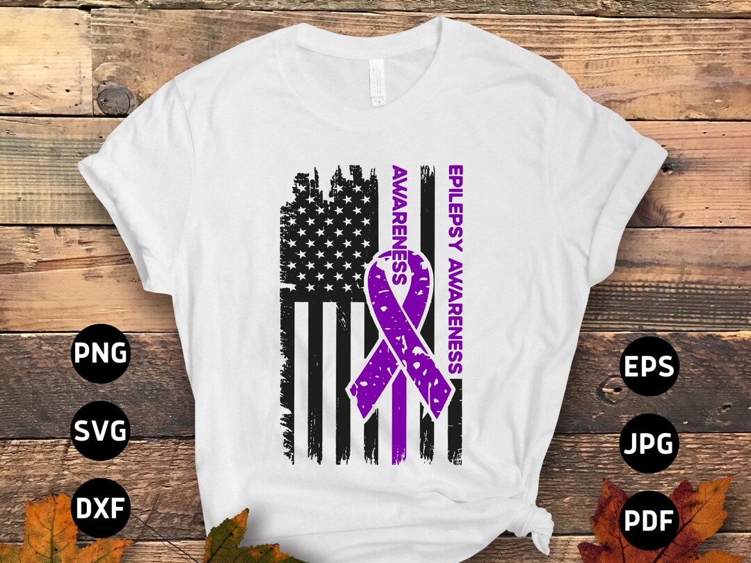 Epilepsy Awareness Flag Svg Png, Purple Ribbon American Flag Svg Cricut ...