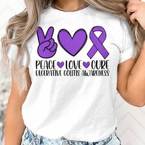 Ulcerative Colitis Awareness Svg Png, Peace Love Cure Svg, Purple ...