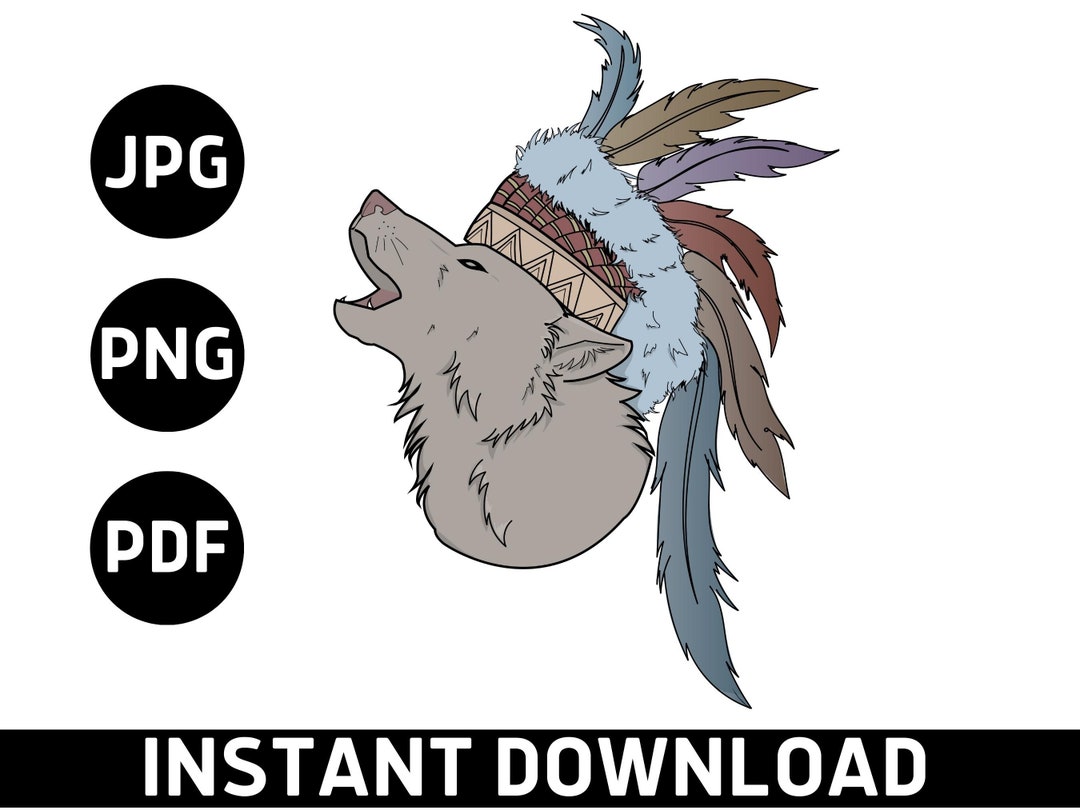 Native American Wolf Png, Wolf Feather Tribal Headdress Png, Native ...