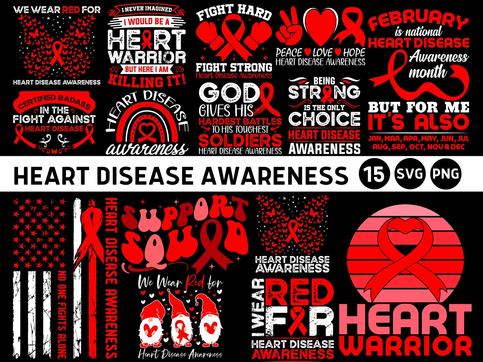 Heart Disease Awareness SVG PNG Bundle, Heart Health Awareness SVG ...