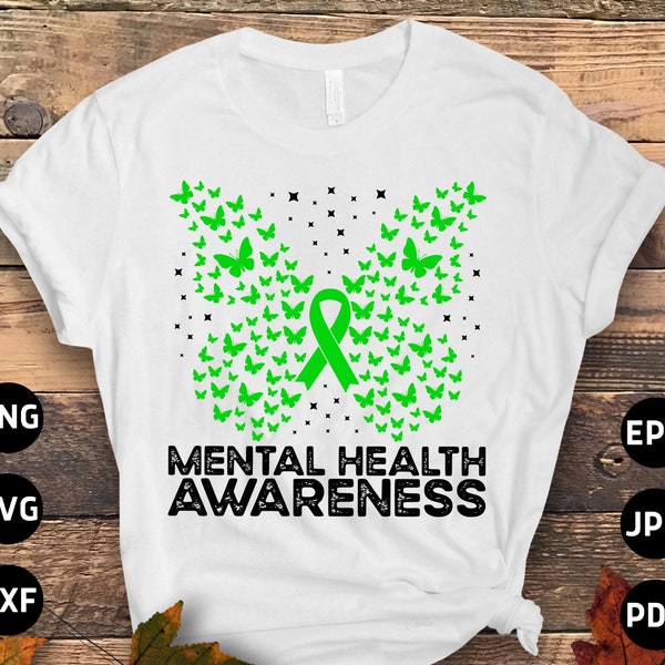 Green Mental Health Butterfly Svg - Etsy