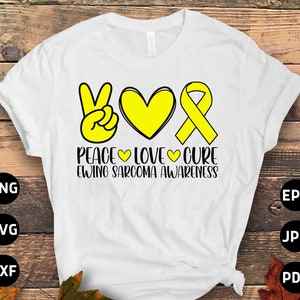 Ewing Sarcoma Awareness Svg Png, Peace Love Cure Svg, Yellow Ribbon Svg ...