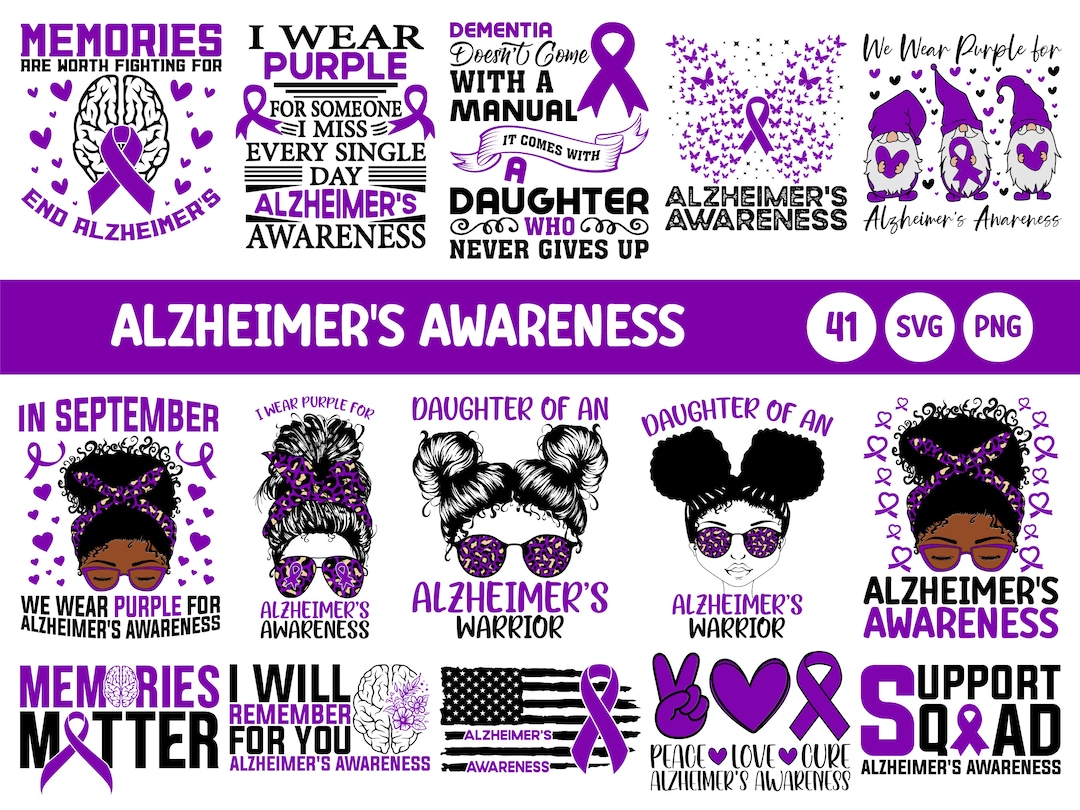 Alzheimer's Awareness Svg Png Bundle, Purple Ribbon Svg, Alzheimer ...