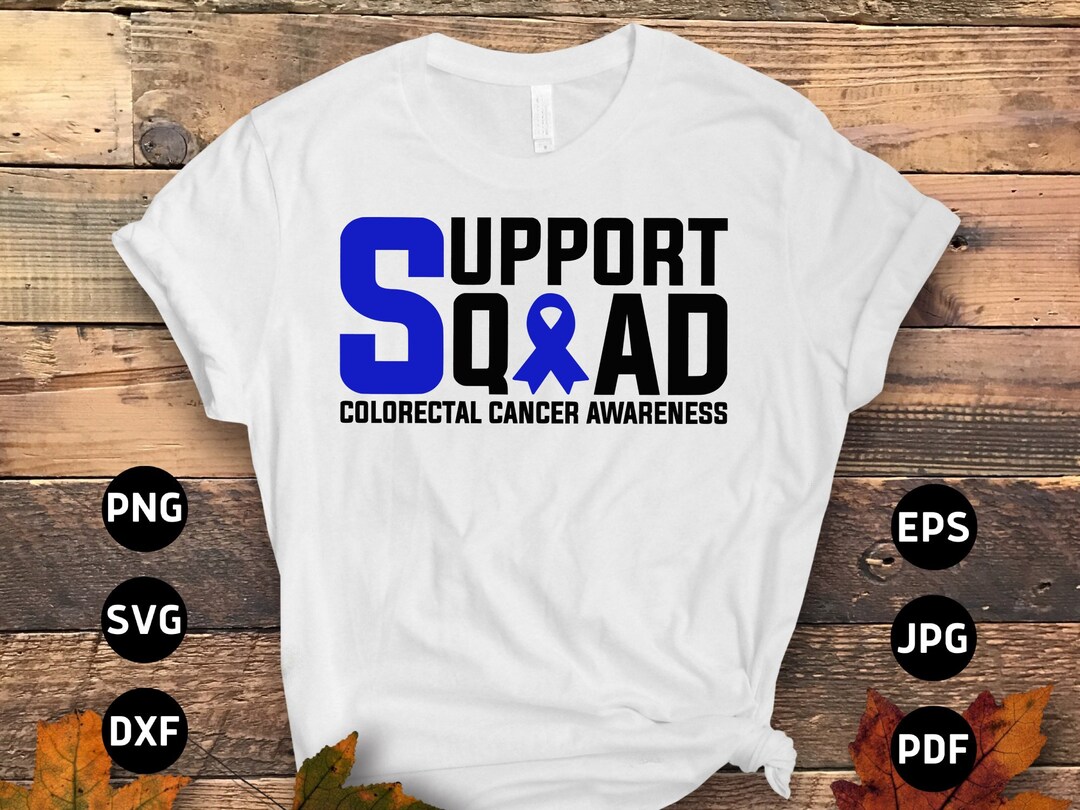 Colorectal Cancer Awareness Svg Png, Support Squad Svg, Blue Ribbon Svg ...