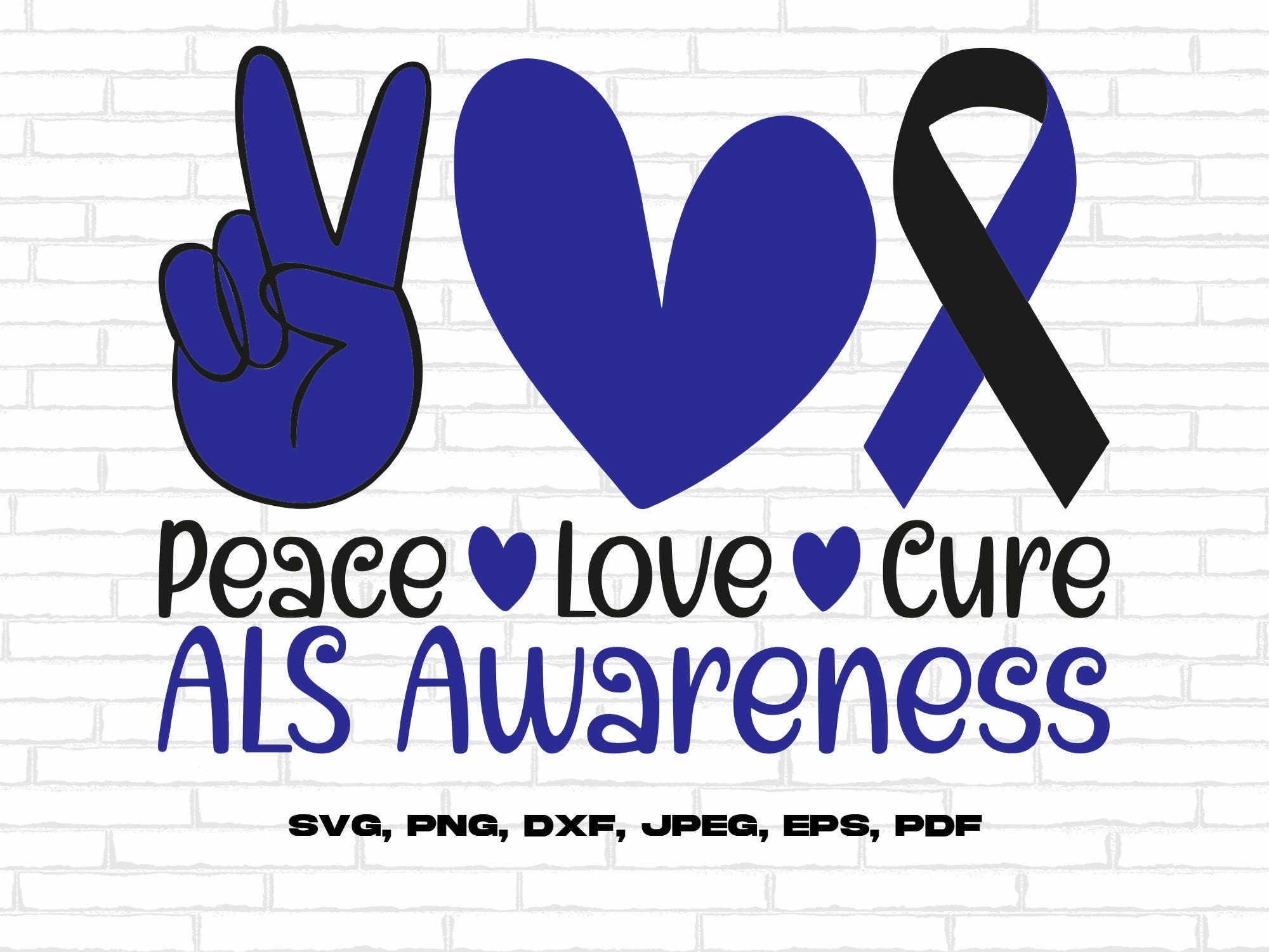 ALS Awareness Svg Png Peace Love Cure Svg Blue Ribbon Svg - Etsy