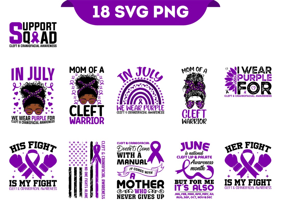 Cleft & Craniofacial Awareness Svg Png Bundle, Purple Ribbon Svg, Cleft ...
